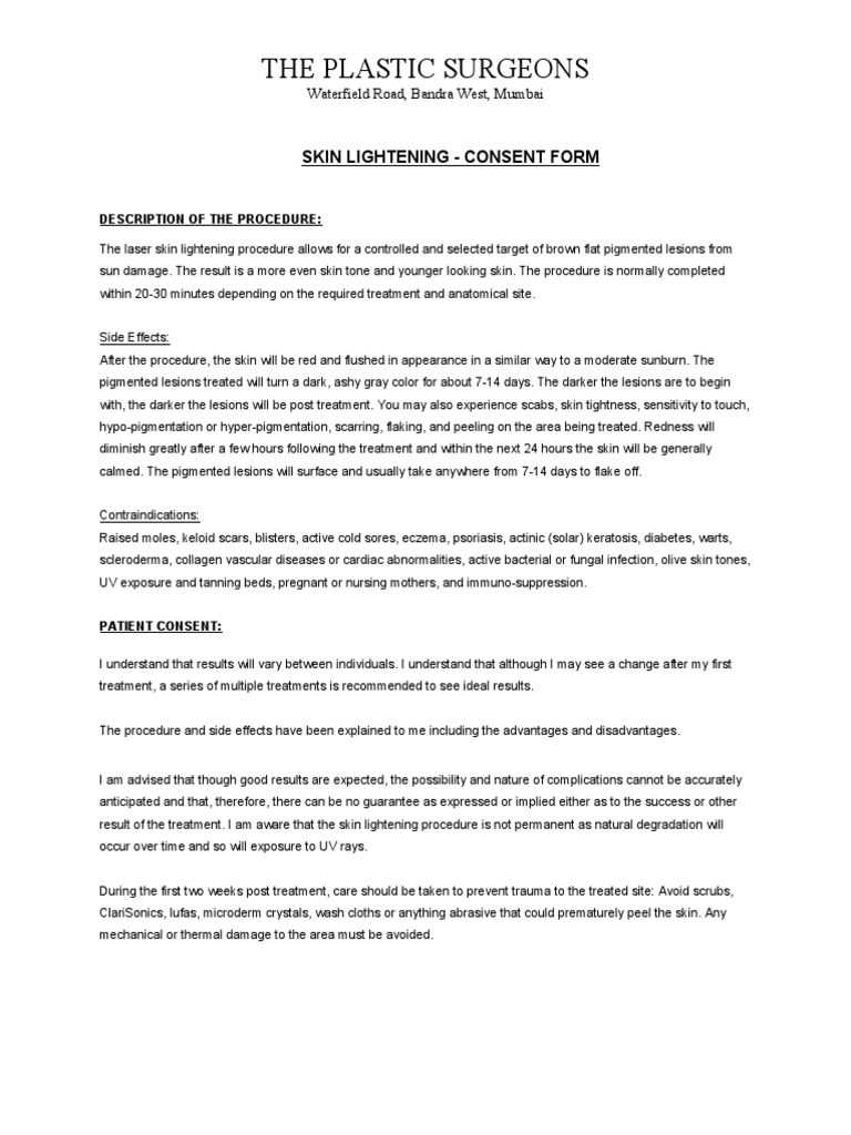 Skin Lightening Consent Guide | PDF | Medical Specialties | Clinical ...