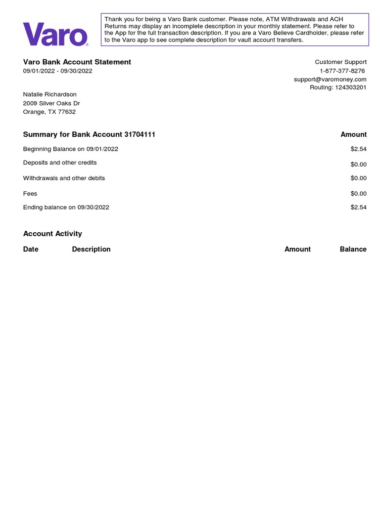 Varo Bank statement transaction details | PDF | Financial Technology ...