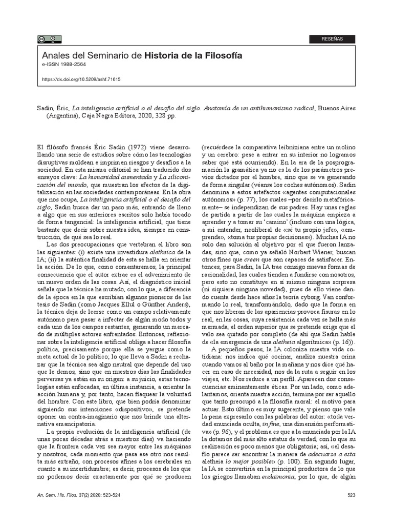 Sadin Eric La Inteligencia Artificial o | PDF | Inteligencia artificial | Inteligencia (IA) y ...