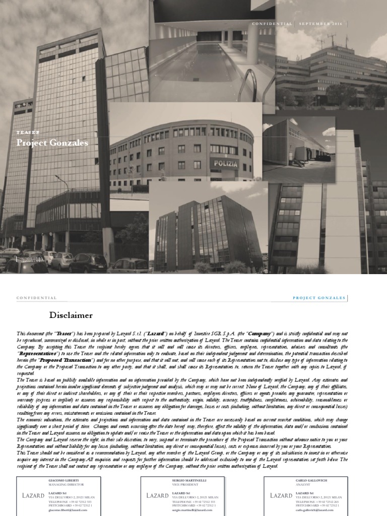 Project Gonzales Teaser | PDF | Investing | Market Value