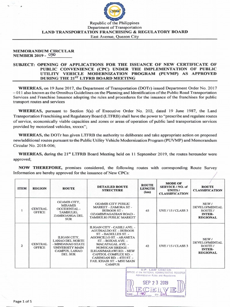 LTFRB MC 2019-050 - Annex C | PDF