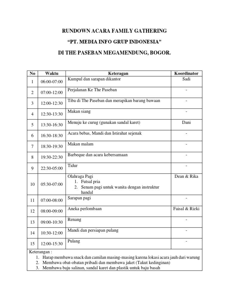Contoh Rundown Acara Family Gathering | PDF Contoh Rundown Acara Family Gathering | PDF