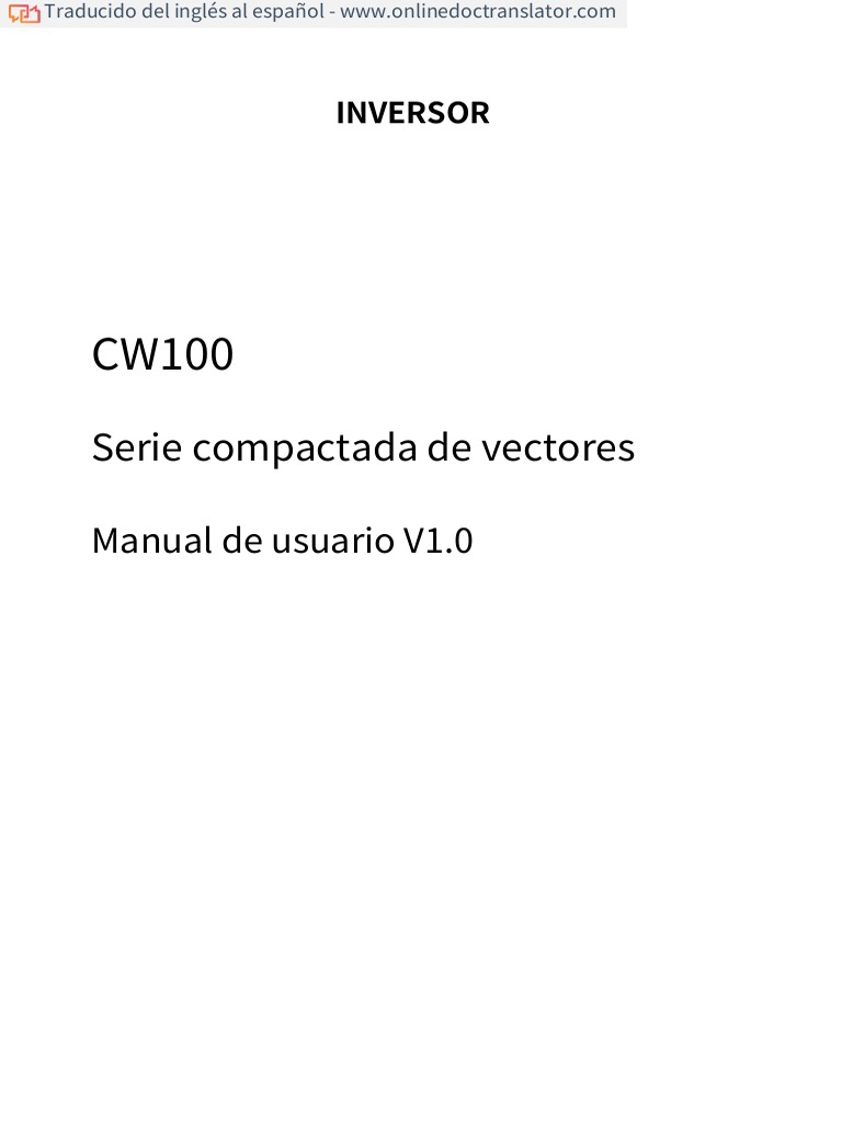 CTRL-DRIVE CW100 Series VFD English Manual V1.0 (Replicable2) .En - Es ...
