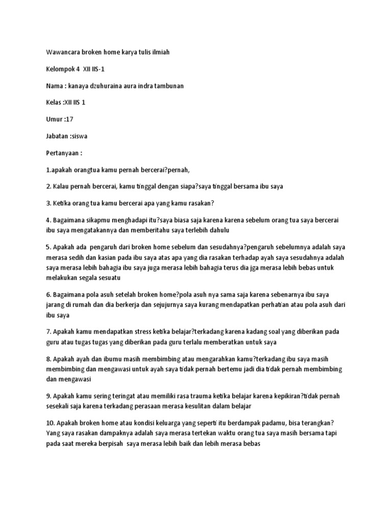 Wawancara Keluarga Broken Home | PDF