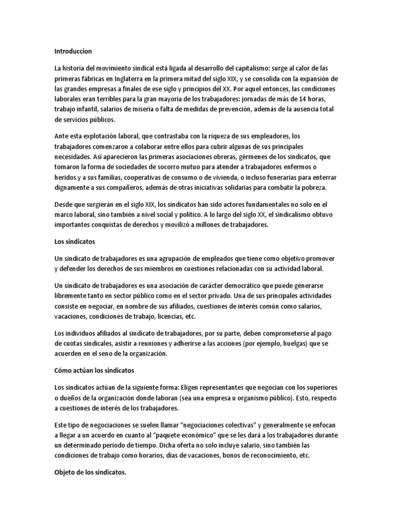 Historia y Funciones de los Sindicatos | PDF | Sindicato | Economias