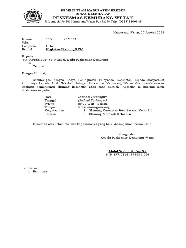 Surat Skrining PTM | PDF