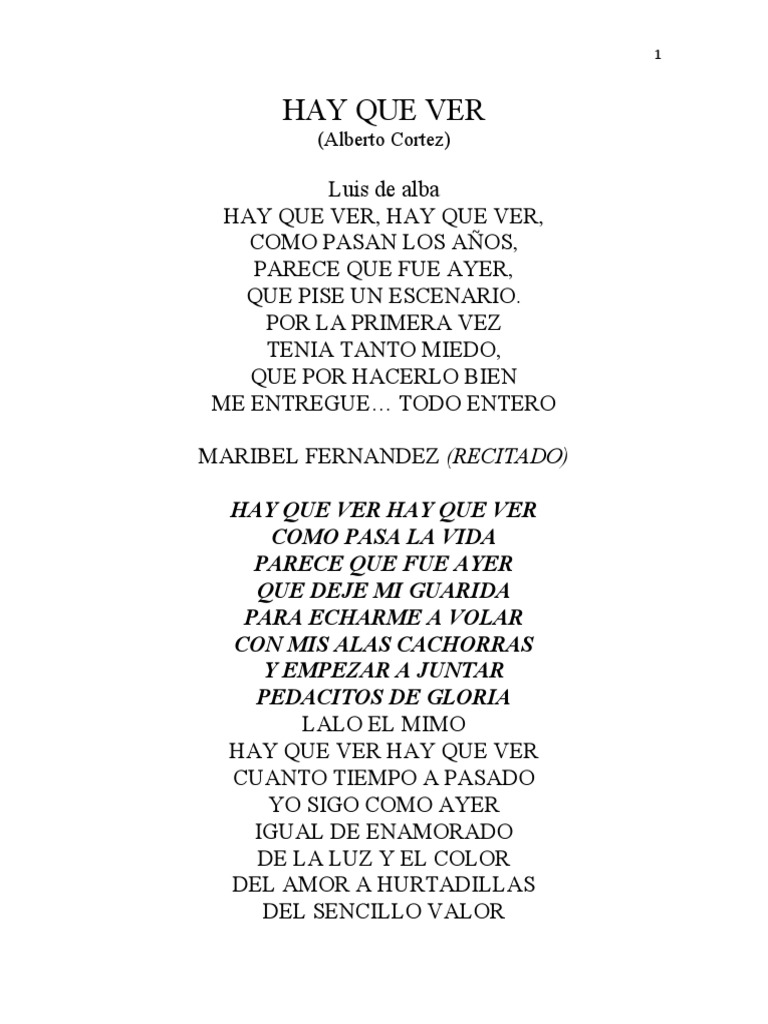 HAY QUE VER (Cancion Alberto Cortez) | PDF