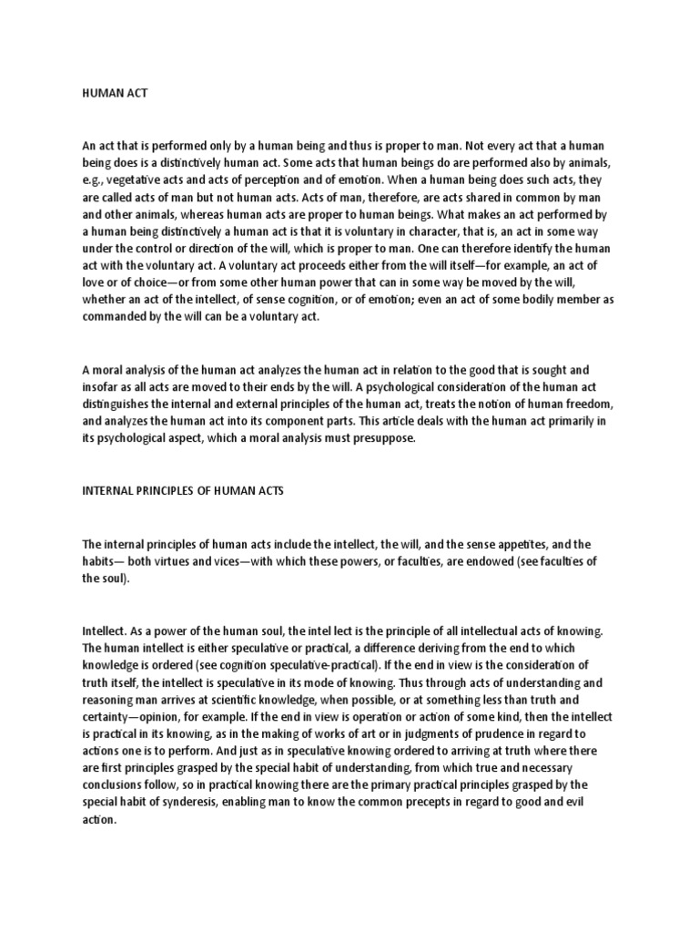 Human Act - Internal Principles | PDF | Free Will | Virtue