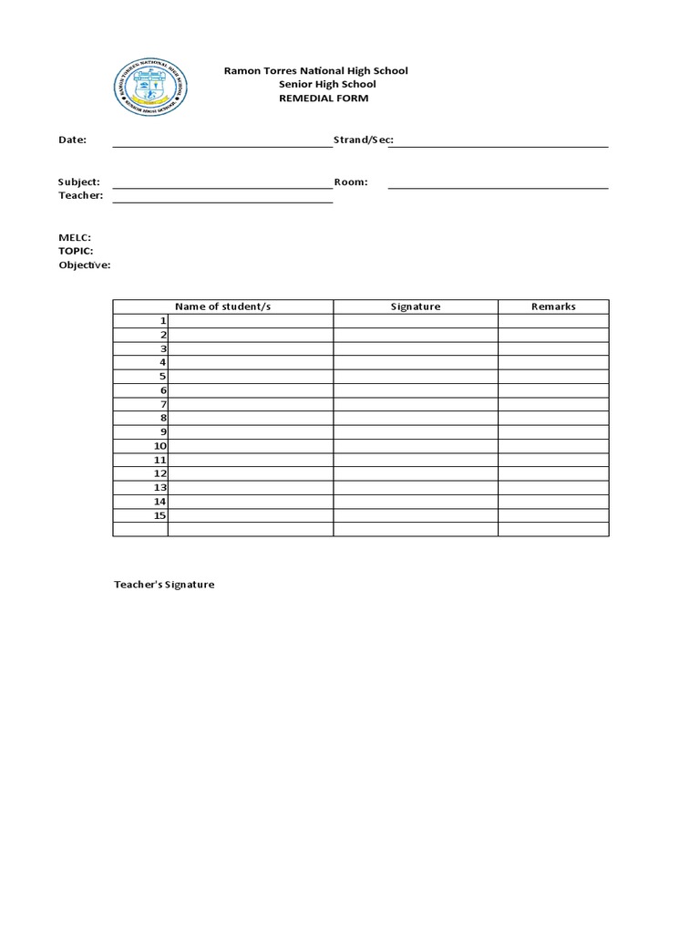 Remedial Form | PDF