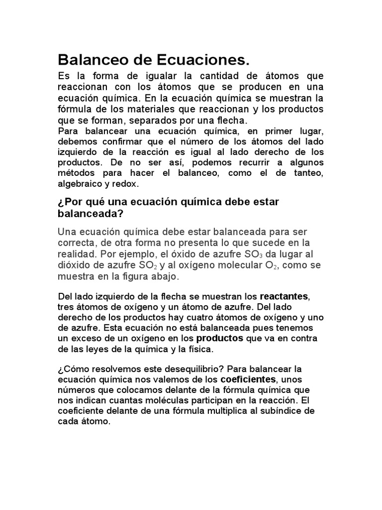 Balanceo de Ecuaciones QUIMICAS | PDF | Redox | Estequiometría