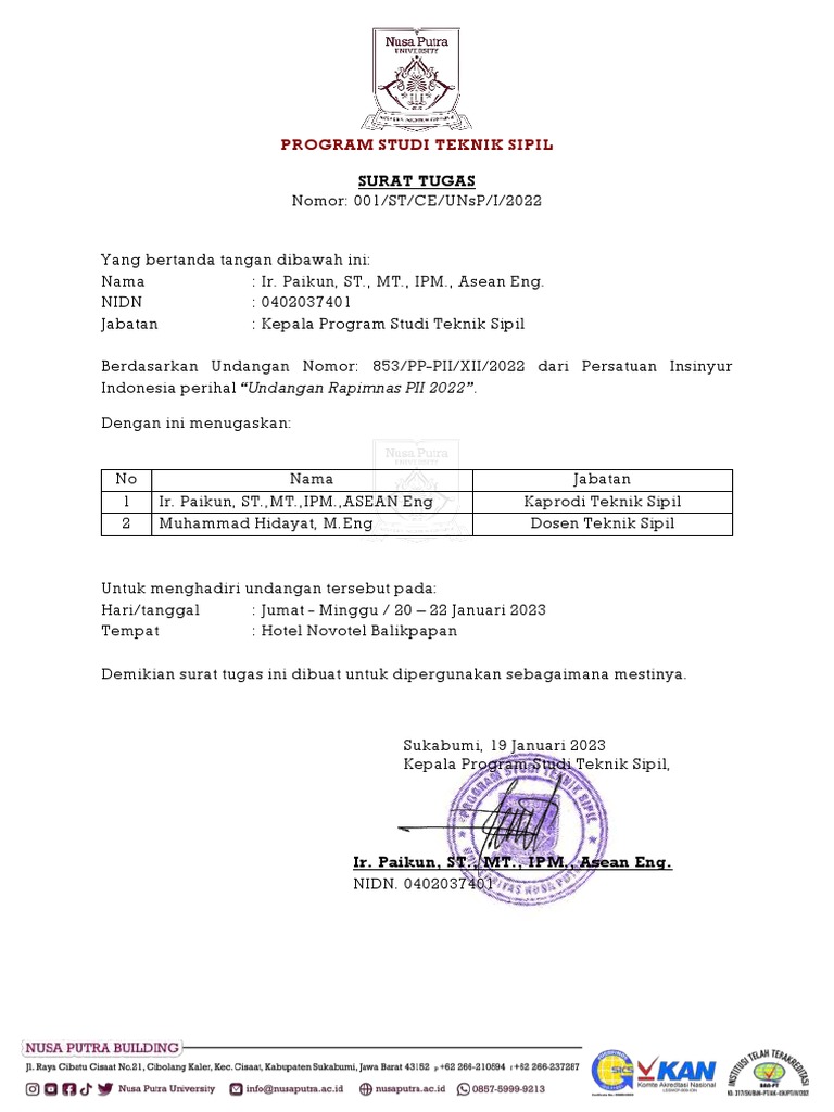 Surat Tugas Rapimnas Pii | PDF