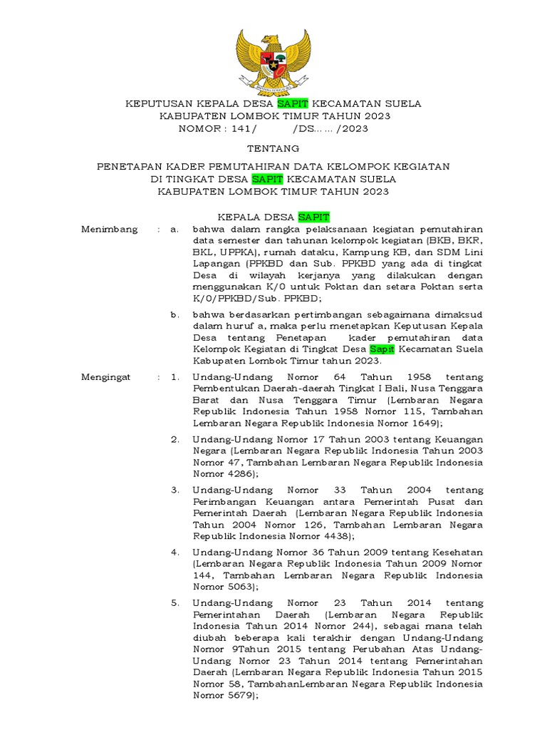 Penetapan Kader dan Tim KIE Desa Sapit 2023 | PDF