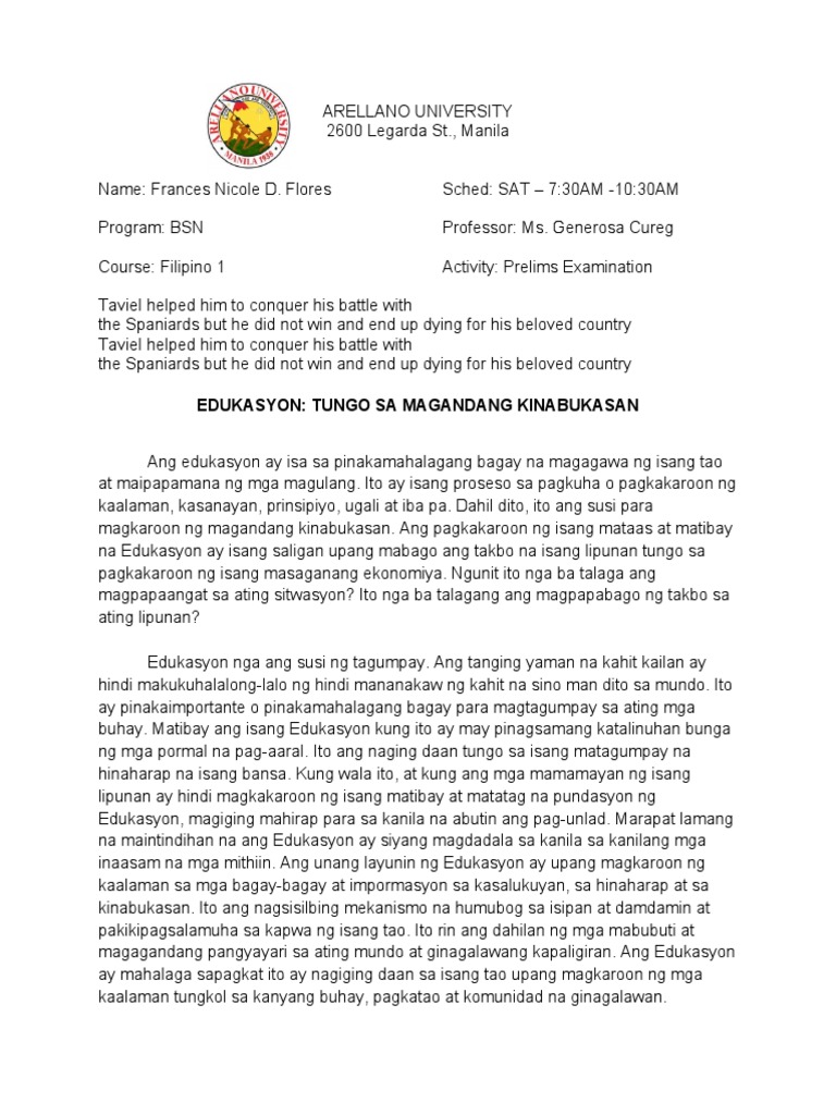 ARELLANO UNIVERSITY | PDF