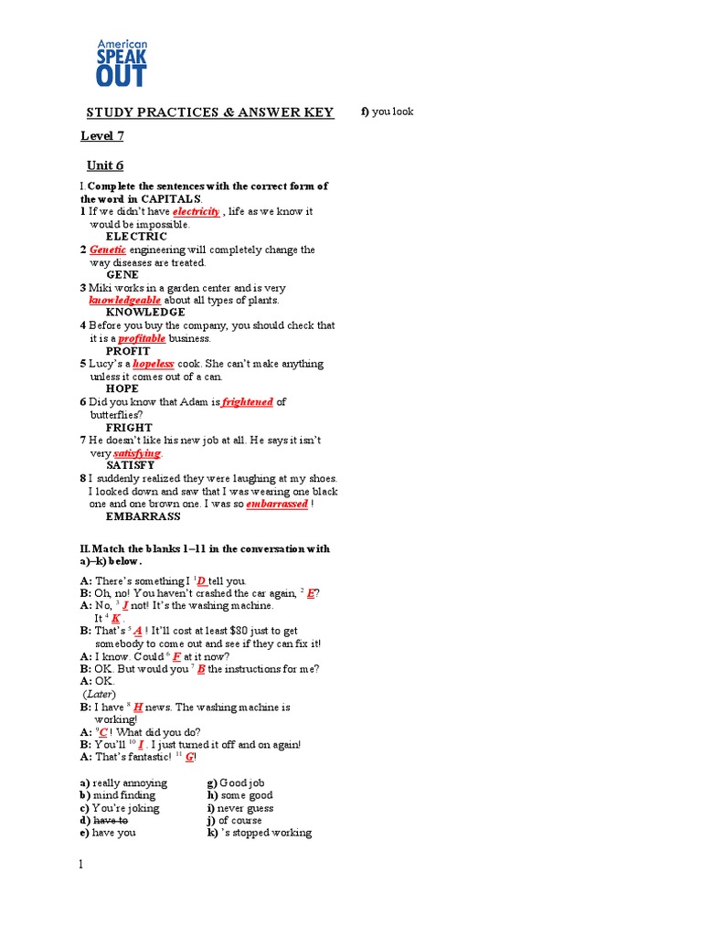Guia de Exámen RESUELTO Units 6, 7, 8, 9 & 10 - Level 7 - Intermediate ...