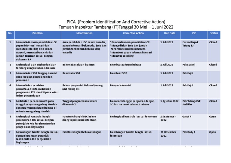 PICA INSPECTION REPORT | PDF