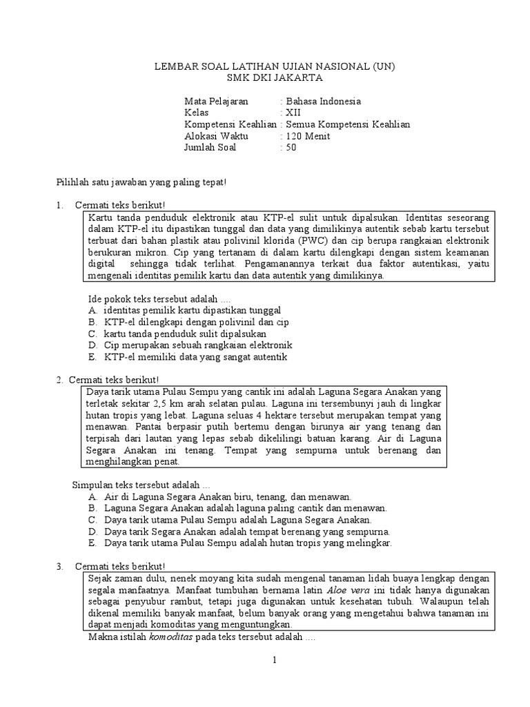 Lembar Soal Latihan Siswa Ujian Nasional | PDF