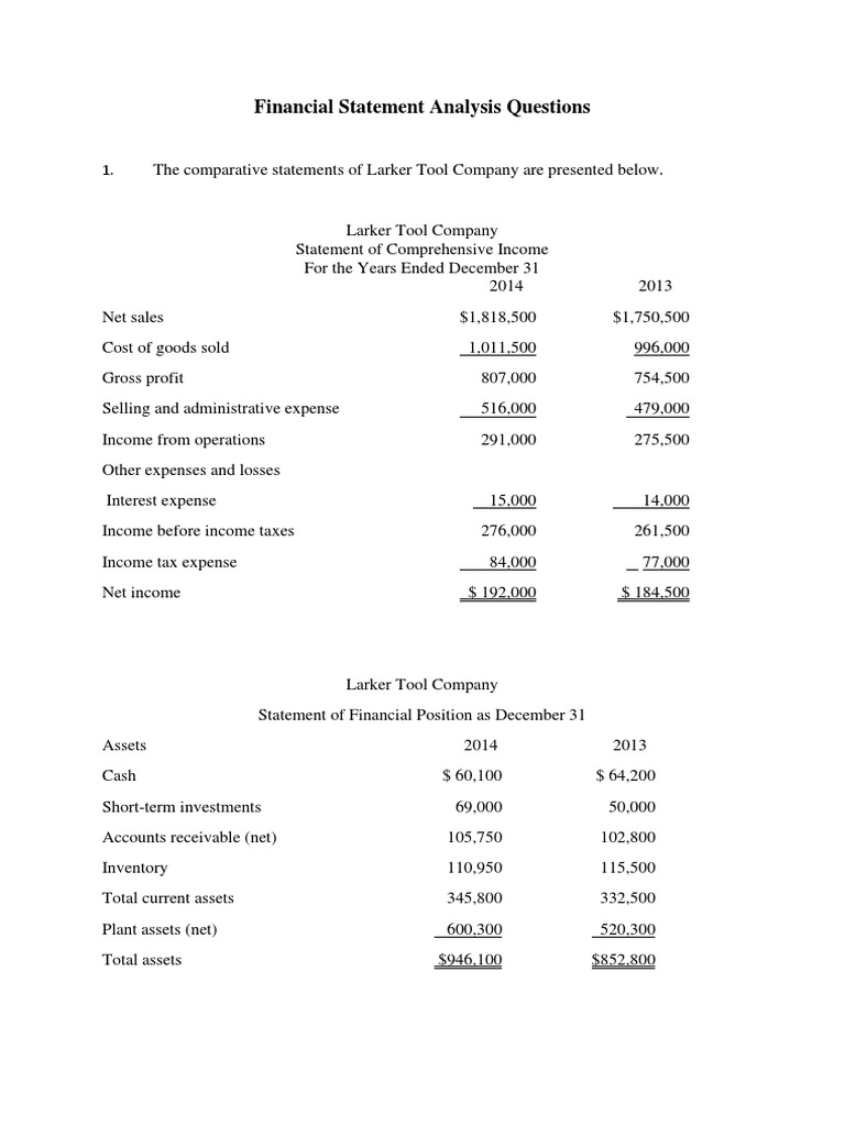 Financial Statement Analysis Exercises | PDF | Balance Sheet | Equity ...