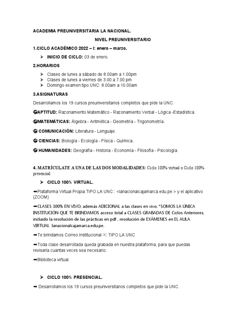 Volante Informativo en Word - Preuniversitario | PDF