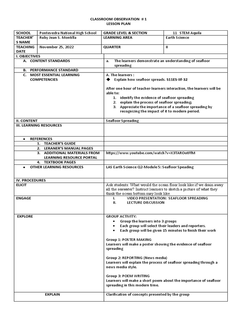 Lesson Plan Sea Floor Spreading | PDF | Gastrointestinal Tract | Human ...