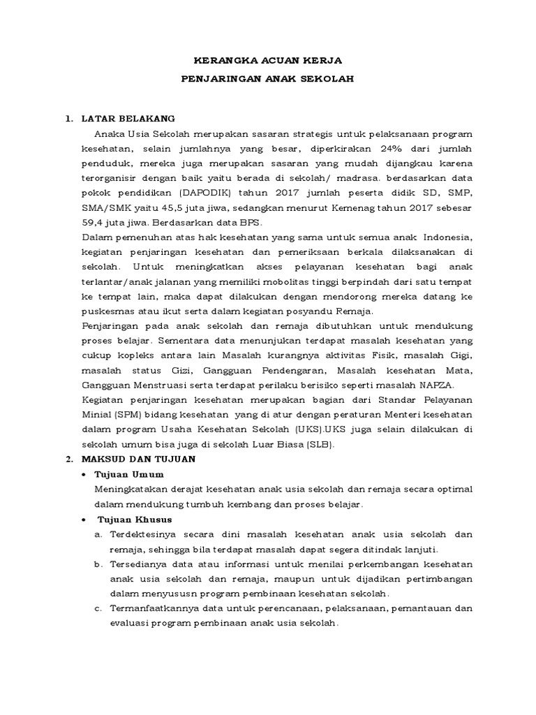 KAK Penjaringan Anak Sekolah SD 21 | PDF