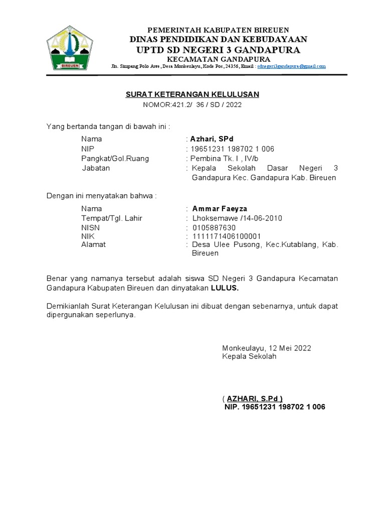 Surat Ket Lulus | PDF