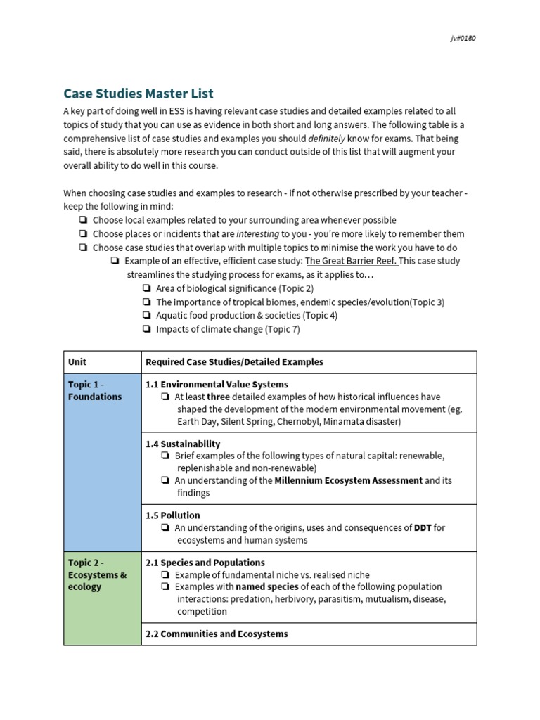 ESS Case Studies Master List | Download Free PDF | Climate Change | Climate Change Mitigation