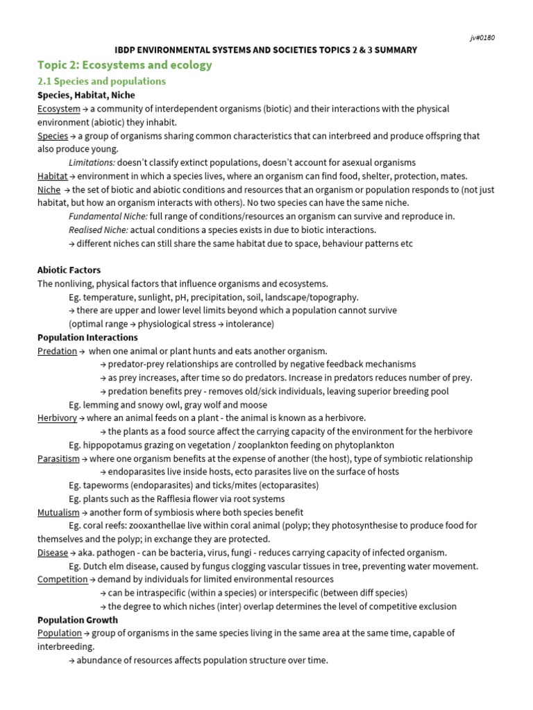 ESS Topics 2 & 3 Complete Summary Notes | PDF | Food Web | Ecosystem