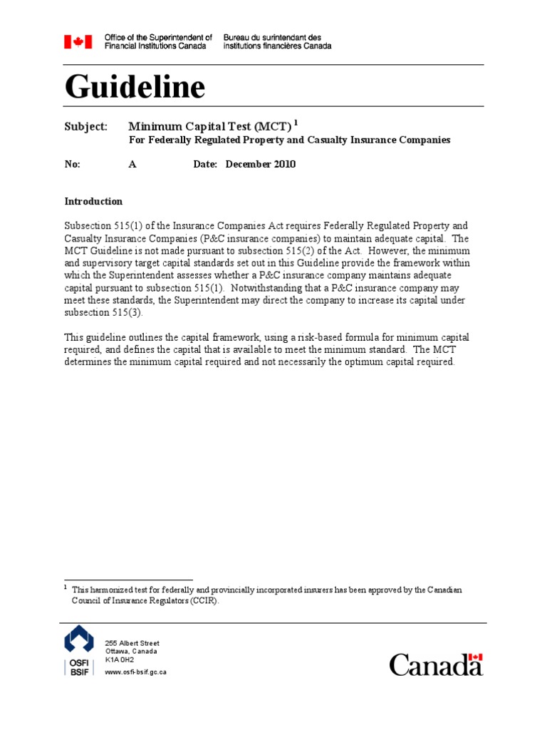 OSFI - MCT Guidelines 2011 | PDF | Repurchase Agreement | Derivative ...