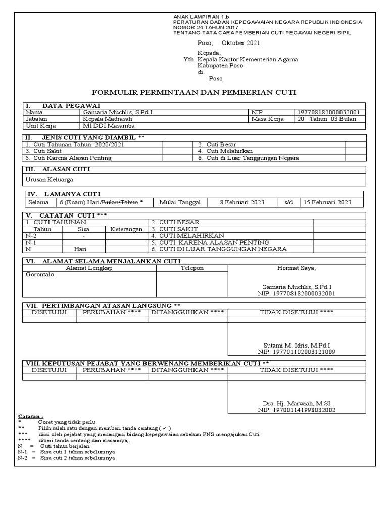 Formulir Cuti Pegawai Kementerian Agama | PDF