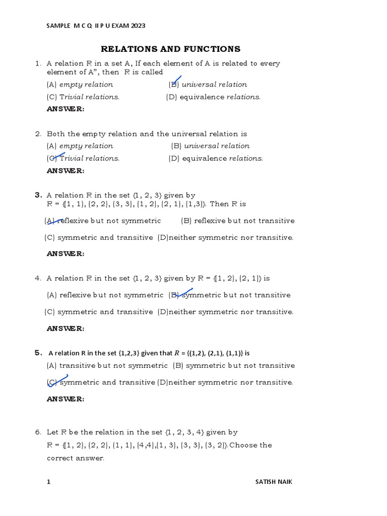 Relation And Function Mcqs Pdf Functions And Mappings Mathematical Logic