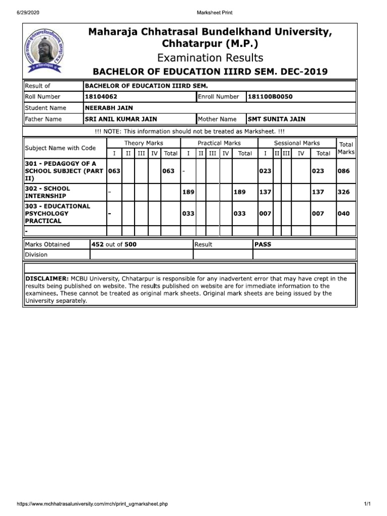 B.ed 4th Sem Result | PDF