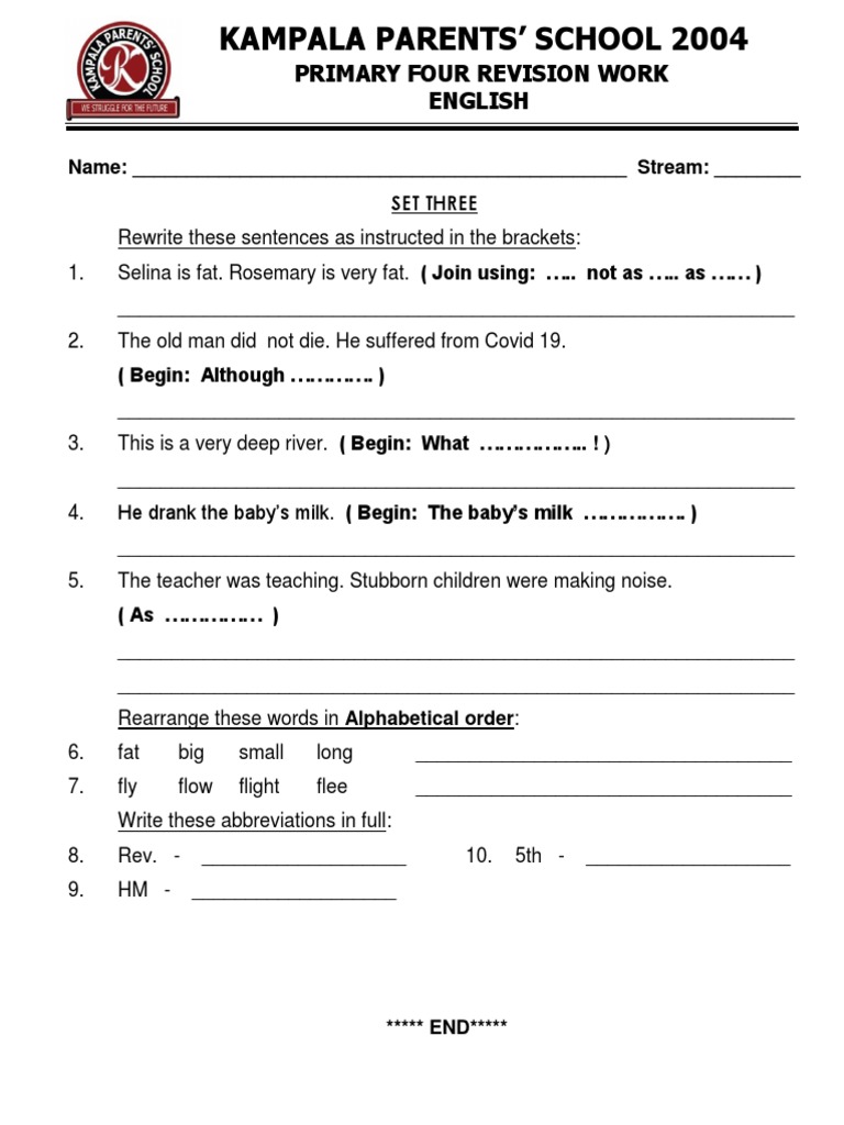 Primary Four Revision Worksheets: English, Social Studies, Mathematics ...