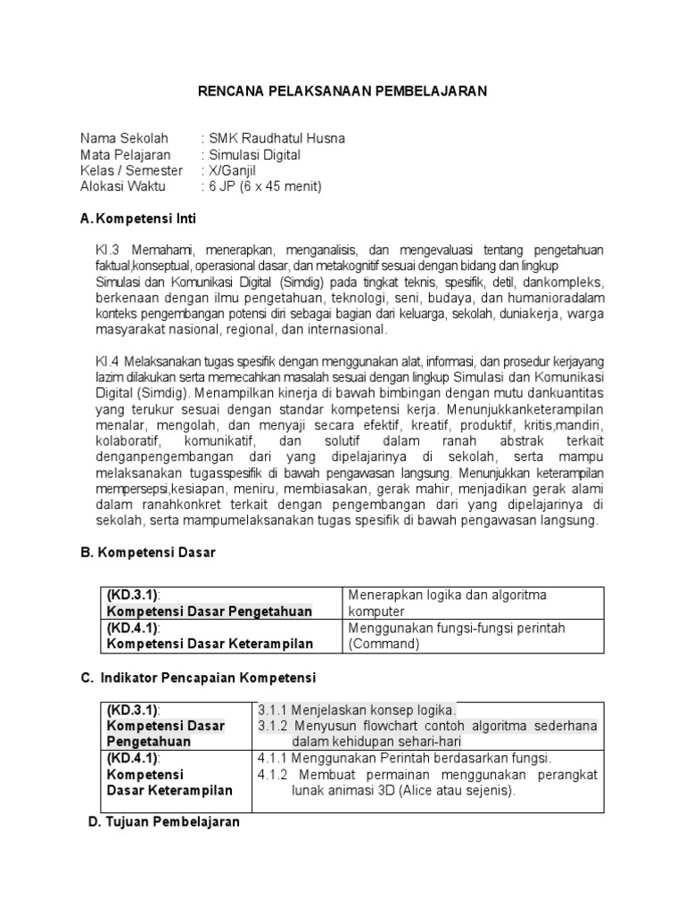 RPP Simulasi Digital Kelas X | PDF