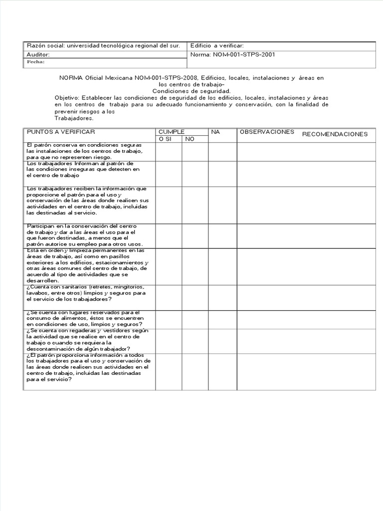 Vdocuments - MX - Check List Nom 001 Stps | PDF