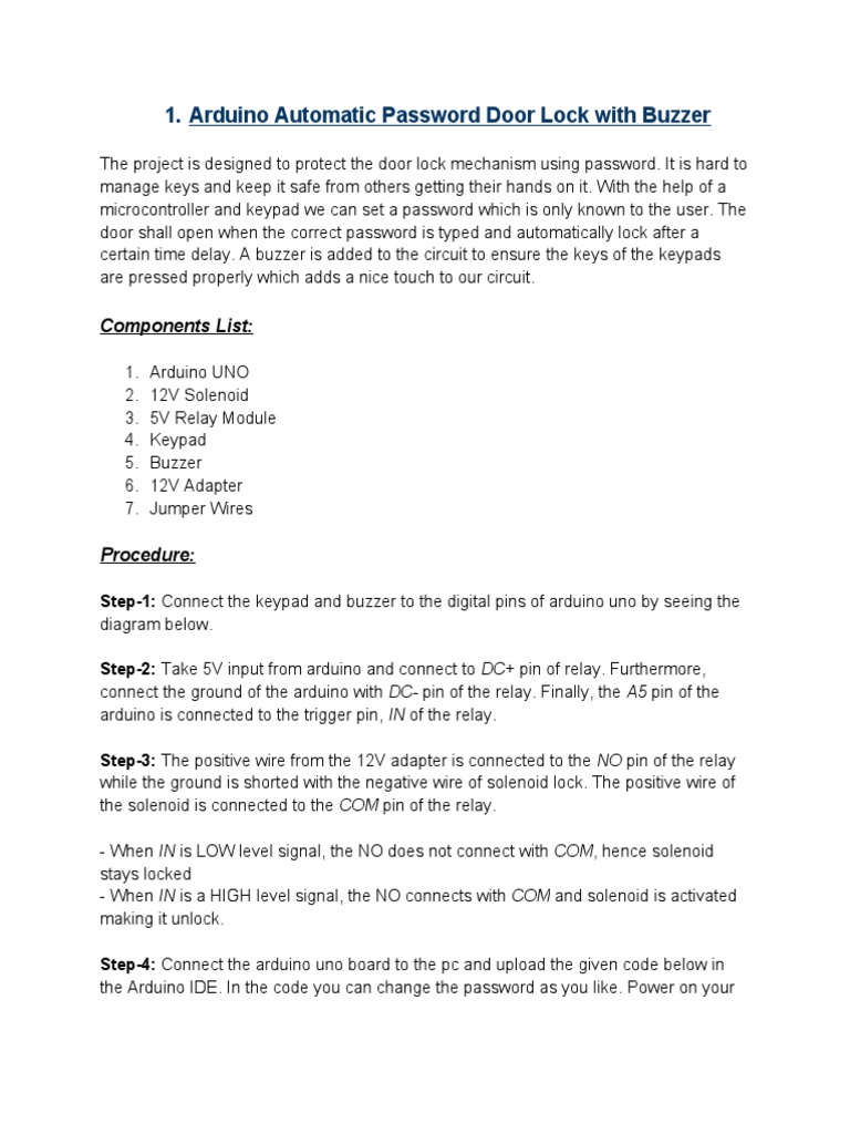 Arduino Password Door Lock With Buzzer | PDF | Arduino | Relay