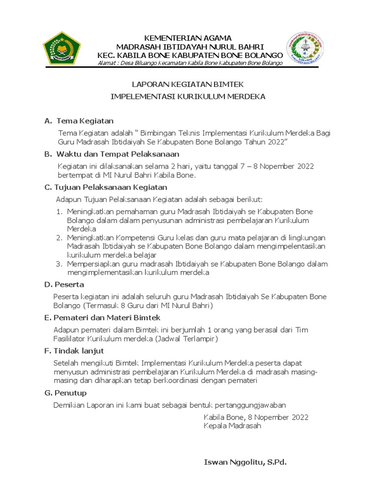 Laporan Kegiatan Bimtek | PDF