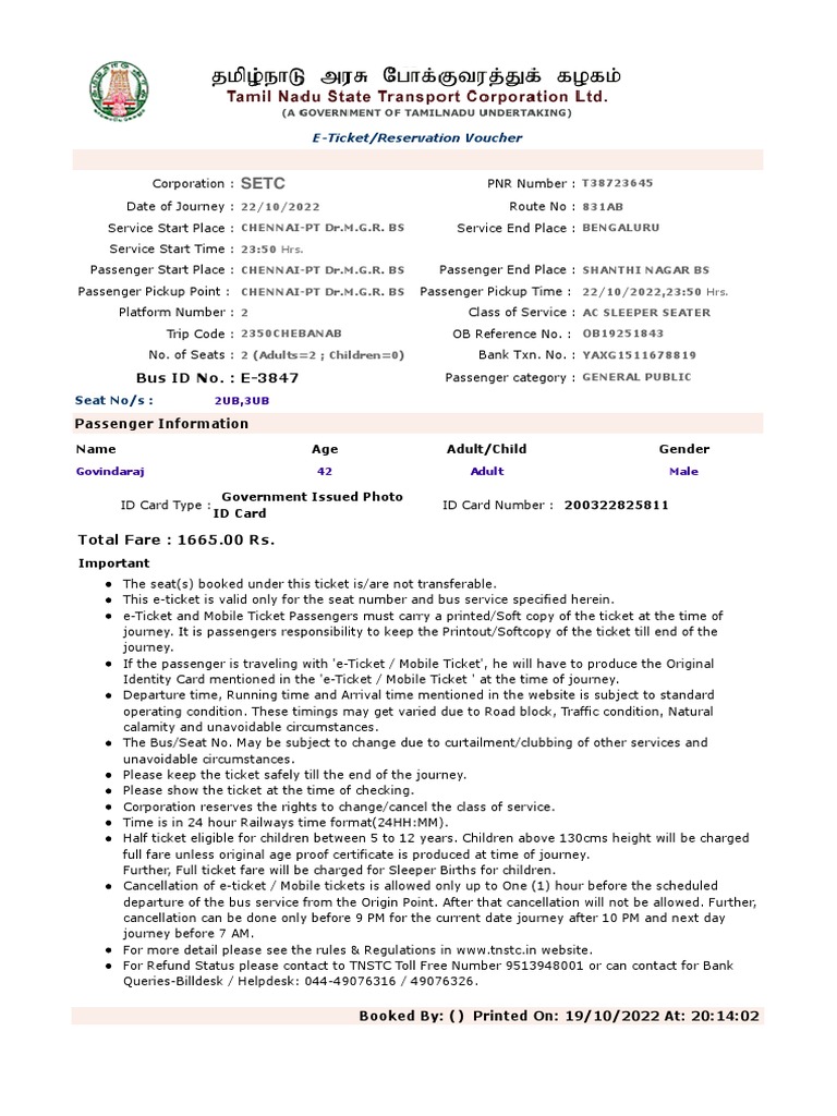 TNSTC | PDF | Ticket (Admission) | Identity Document