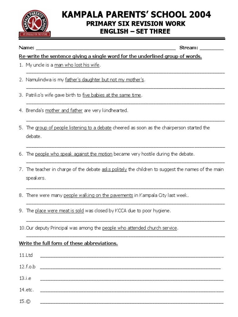 Primary Six - Set Three | PDF