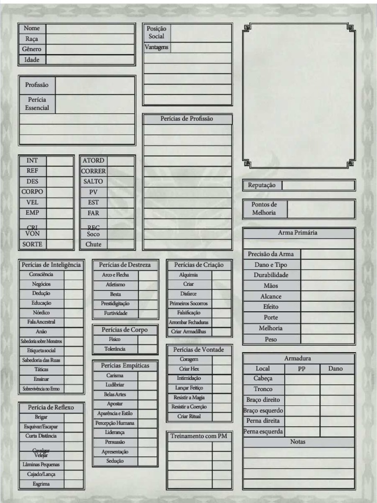 The Witcher RPG Ficha de Personagem Editavel Biblioteca Do Duque | PDF