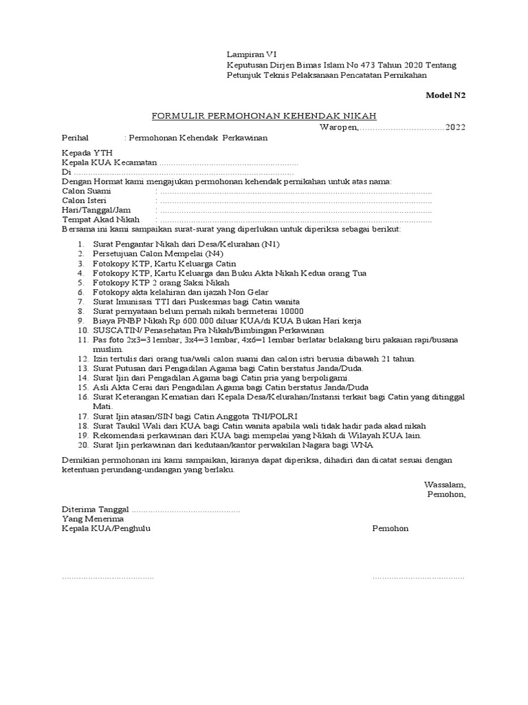 Permohonan Kehendak Nikah N2 | PDF