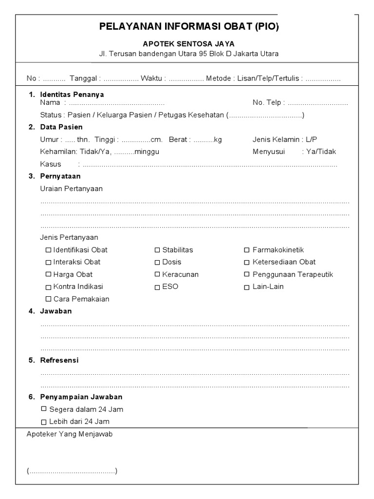 Form Pelayanan Informasi Obat | PDF