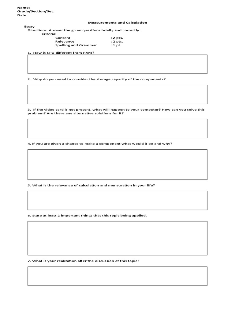 Measurements and Calculation-Essay | PDF