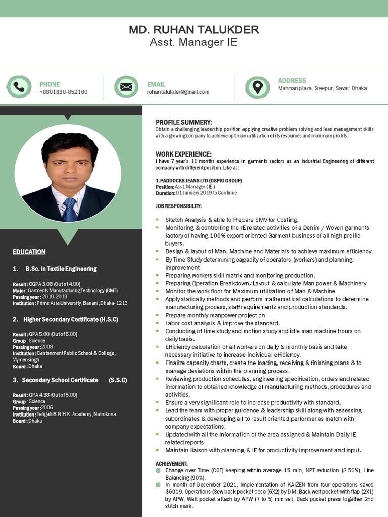 Resume of Md. Ruhan Talukder | PDF | Industrial Engineering | Engineering