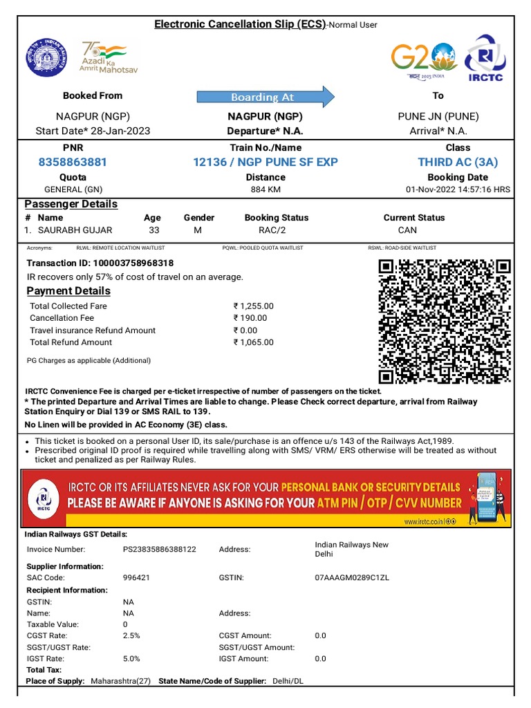 NGP Pune SF Exp Third Ac (3A) | PDF | Identity Document