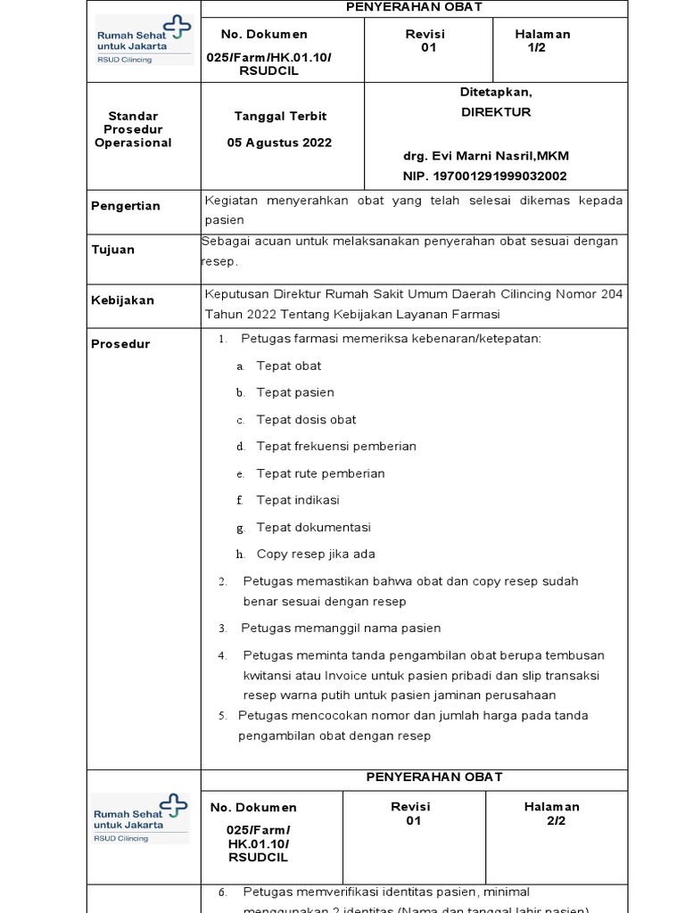 SPO Penyerahan Obat | PDF