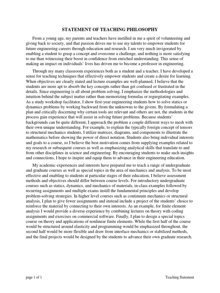 Page 1 of 1 Teaching Statement | PDF | Engineering | Experience
