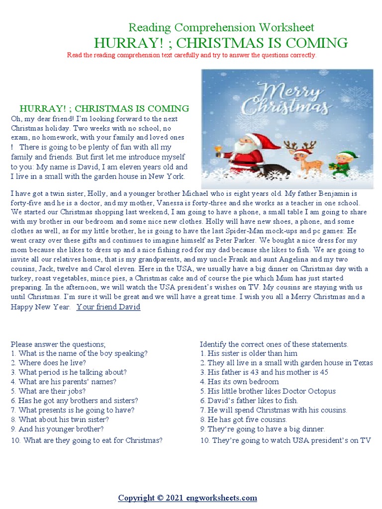 Christmas Reading Comprehension | PDF | Christmas