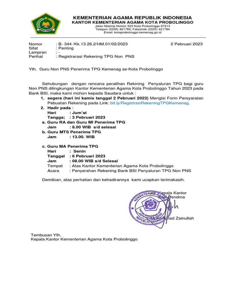Registrasi Rek. TPG TTD | PDF