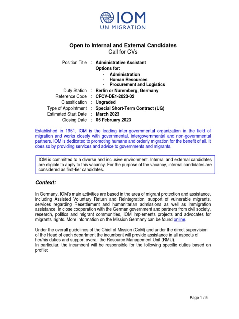 CFCV DE1 2023 02 Administraive Positions | PDF | Procurement | Human ...