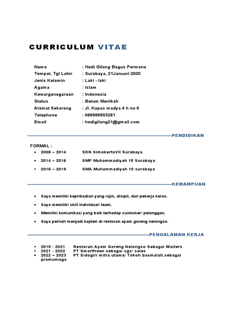 CV Mas Gilang | PDF | Karier & Perkembangan
